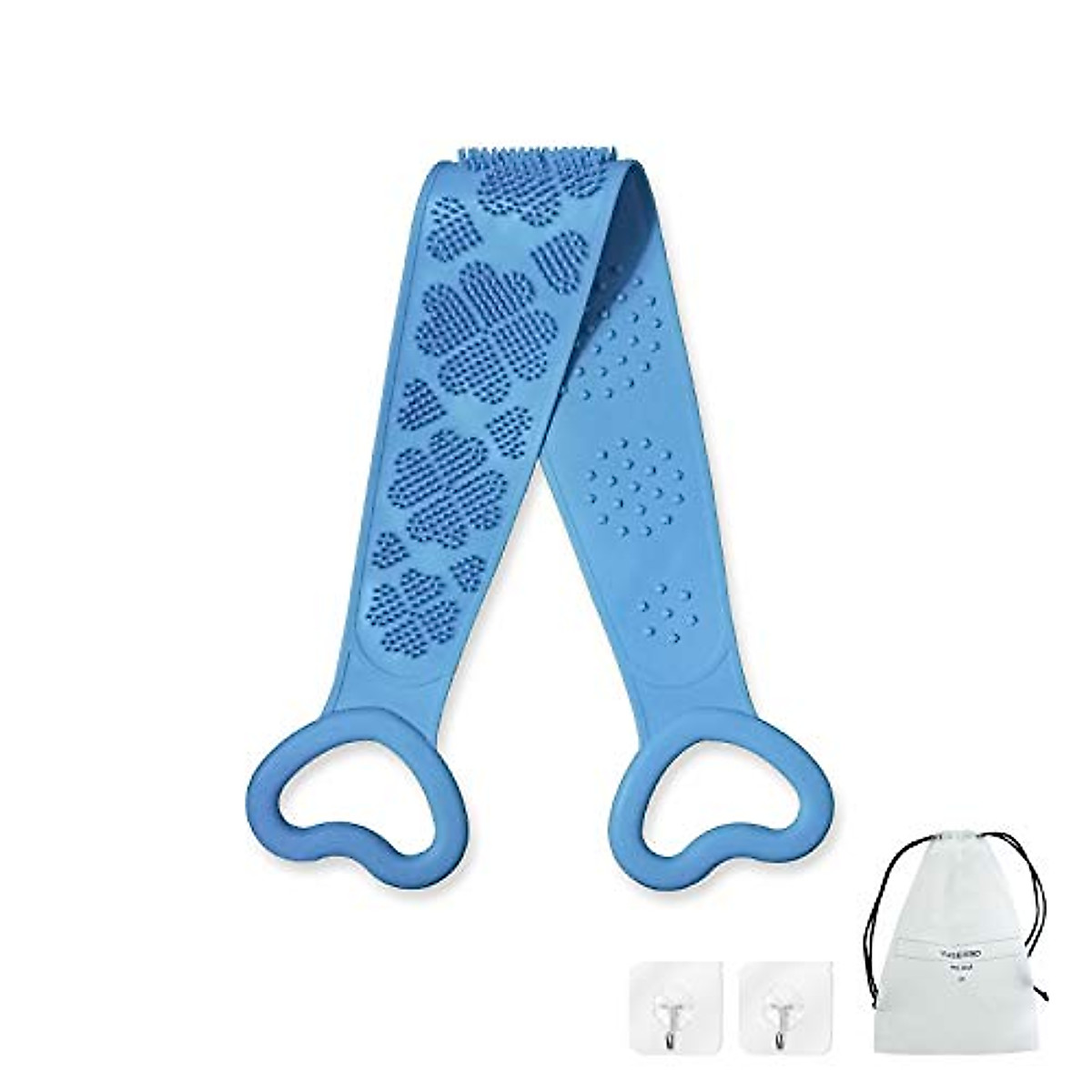Silicone Back Scrubber for Shower, YUSERBO Silicone Bath Body Brushes, Heart-Shaped Handle and Lucky Four Leaf Clover Double Side Brush, Exfoliating Body Scrubber, Deep Clean and Relax Body Blue