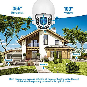 JideTech 5MP PTZ WiFi Camera Outdoor,5X Optical Zoom Camera with Auto-Tracking,200ft Night Vision, 2-Way Audio, Motion Detection Alarm, IP66 Waterproof, 128G SD Card Slot