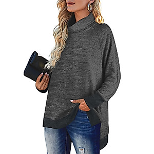 OFEEFAN Tunic Sweatshirts for Women Tops Long Sleeve Womens Turtleneck Gray XL