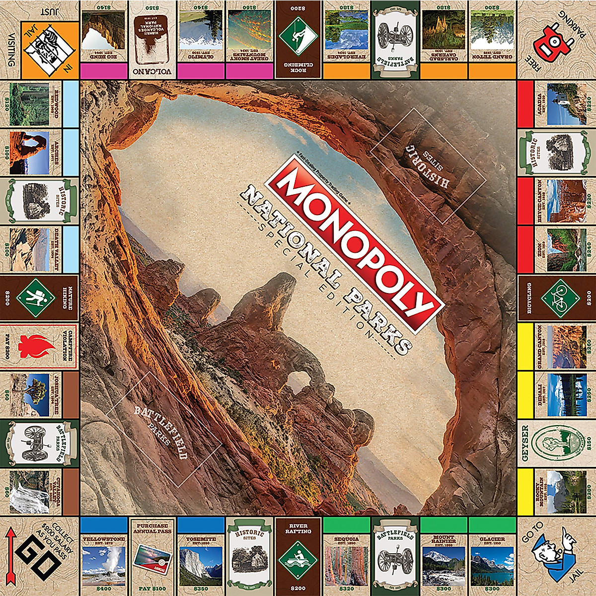 Monopoly National Parks 2020 Edition | Featuring Over 60 National Parks from Across The United States | Iconic Locations Such as Yellowstone, Yosemite, Grand Canyon, and More | Licensed Monopoly Game