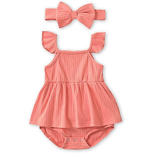 IFFEI Mommy and Me Dresses Matching Set Solid Front Button Family Matching Sleeveless Dresses with Headband and Pockets 3-6M Cora