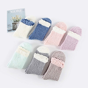 Zando Women's Fuzzy Socks Winter Warm Slipper Socks Super Soft Fluffy Socks Thick Microfiber Sleeping Sock Cozy Plush Socks for Girls 7/Patchwork One Size