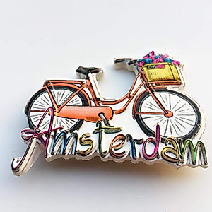 Amsterdam Holland 3D Bicycle Refrigerator Magnet Tourist Travel Souvenirs Handmade Resin Craft Magnetic Stickers Home Kitchen Decoration Netherlands Fridge Magnet Collection Gift