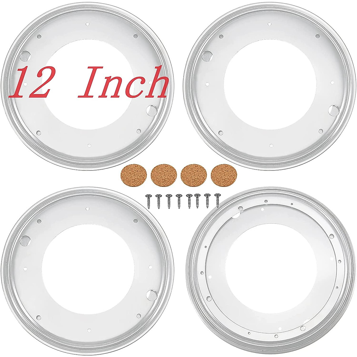 ZEONHEI 4 Pack 12 Inch 360 Degree Lazy Susan Hardware, 5/16 Inch Turntable Bearings Plate Base with Screws and Pads, Lazy Susan Bearing Hardware Turntable Swivel Plate for Rotating Chair Table