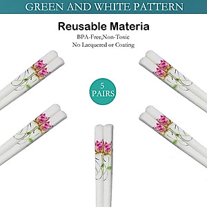 Chopsticks Reusable 5 Pairs Ceramic Chopsticks Dishwasher safe 9.7 Inches (Pink lotus flower)