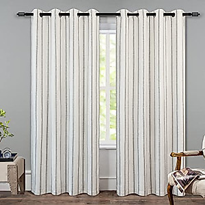 DriftAway Farmhouse Linen Blend Blackout Curtains 84 Inches Long for Bedroom Vertical Striped Printed Linen Curtains Thermal Insulated Grommet Lined Treatments for Living Room 2 Panels W52 x L84 Grey