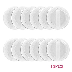 Sibba Loose Powder Puff 12 Pieces Round Velour Face Makeup Compact Body Container Setting Pressed Blending Foundation Cream Make Up Ribbon Strap Sponge Cushion Applicator (White)