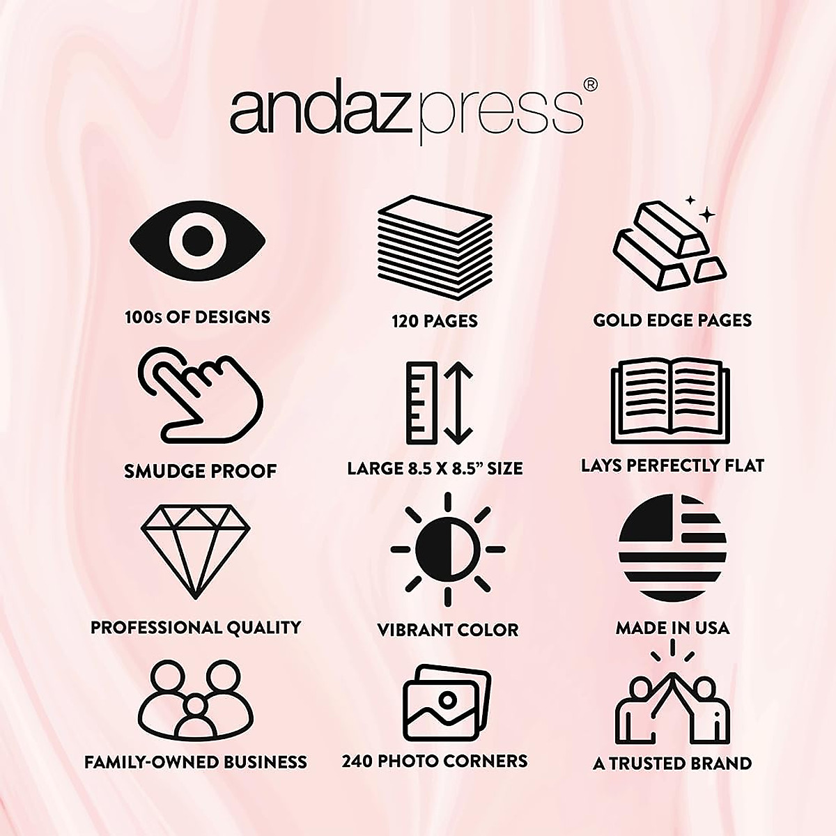 Andaz Press Personalized Wedding Guestbook with Gold Accents, Minimal Custom Guestbook, White Guest Sign-in Registry, 120 Pages 8.5" X 8.5" Memories Book for DIY Scrapbook Photo Album, Keepsake