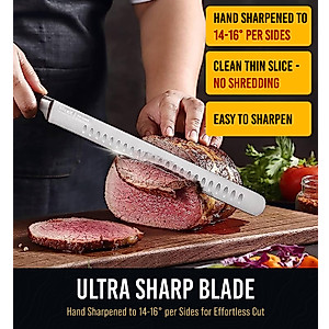 Bright Hobby Meat Carving Knife - Razor Sharp 12 in Large Slicer for Meat, Slicing Cutting, Brisket, Beef, BBQ, Ham etc. The Best Brisket Knife, White, (SK-001)