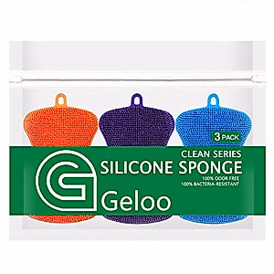 Geloo 3 Pack Silicone Sponge Kitchen Sponge, Sponges for Dishes Washing Kitchen Gadgets Cleaning Brush, Dish Sponges Double Sided Silicone Sponge Brush