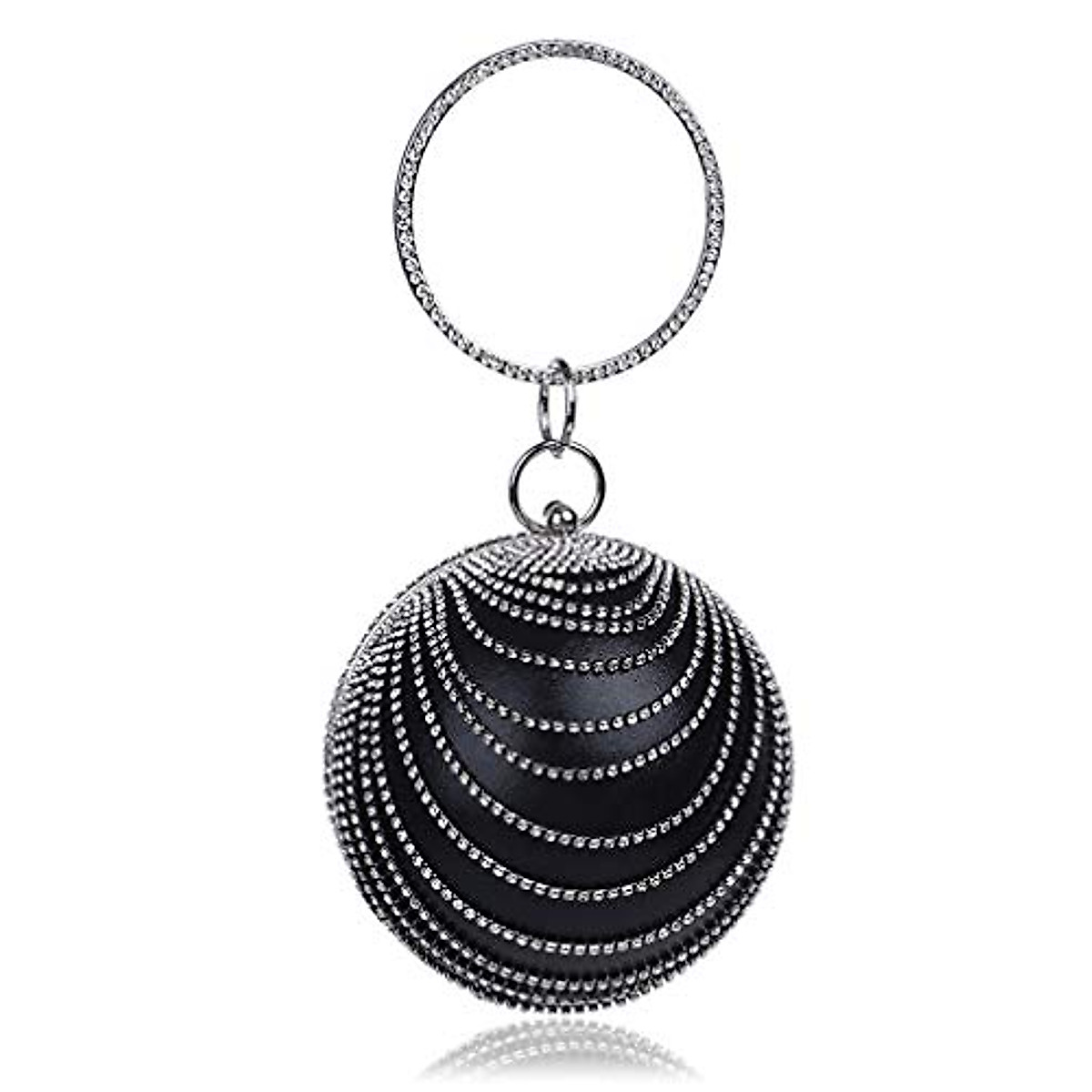 Round Clutch tassel Purse Women Crystal Evening Bag for Wedding Party Women's Ball Shape Crystal Evening Clutch Purse Wedding Party HandBags With Necklace Earrings Set(Black)