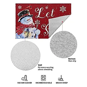 Kitchen Rug,Snowman Christmas Cardinal Non Slip Doormat Absorbent Carpet,Winter Snowflakes Red Back Front Door Mat Washable Floor Mat for Bathroom Bedroom Entryway 16x24in