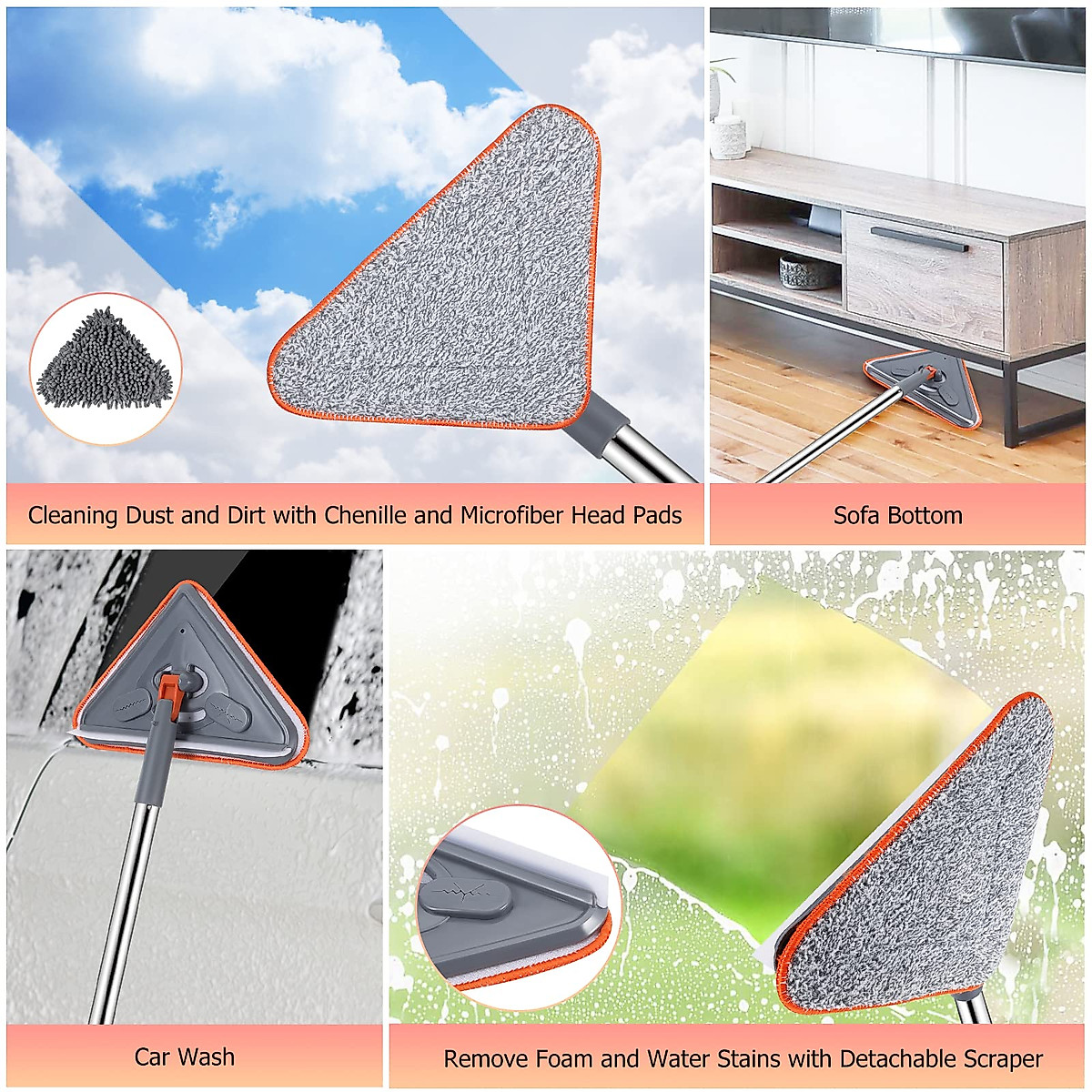 Wall Cleaner 98 Inch Wall Cleaner with Long Handle,HoMerit Wall Cleaner Mop 360° Rotatable Adjustable Cleaning Mop,Ceiling Dust Mop,Wall Cleaning Tool for Walls/Baseboard/Floors,6 Replacement Pads