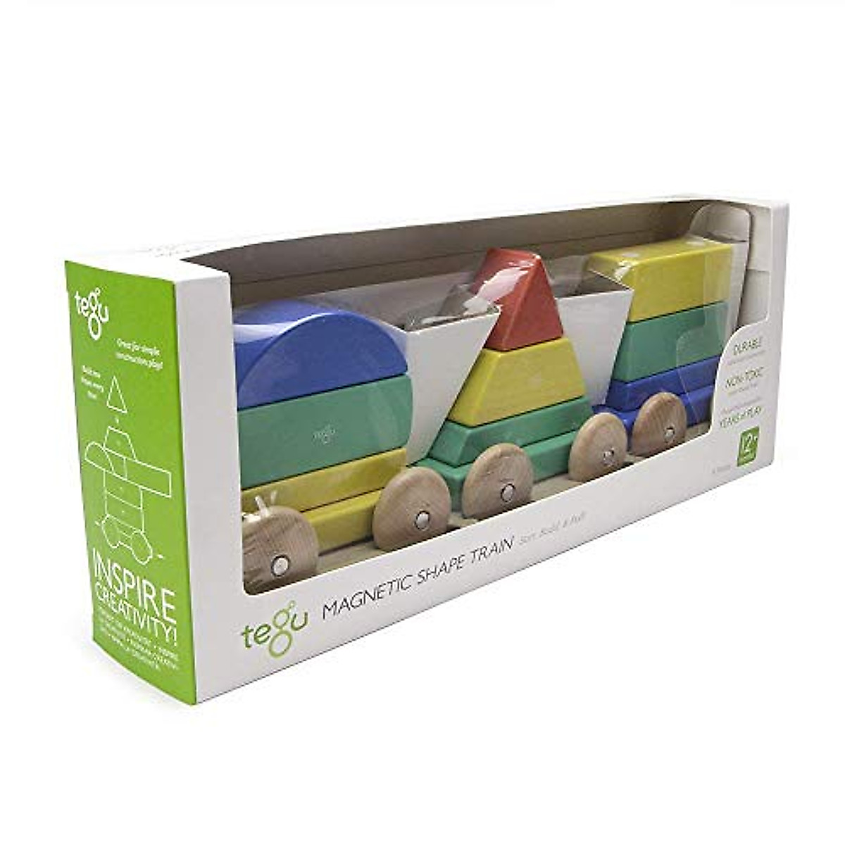 9 Piece Tegu Magnetic Shape Train Building Block Set, Rainbow