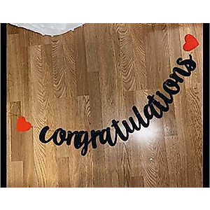 Congratulations Banner Black Letters & Red Symbol Hanging Paper Sign Decorations for Graduation, Achievement Party Celebrations, Wedding, Retirement, Bridal Shower, Shower Pre-Strung