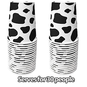 EaciTown 30 Pcs Cow Cups Cowgirl Cups Cow Print Paper Cups Cow Party Favors Cowgirl Baby Shower Decorations Farm Birthday Party Supplies, 9 OZ, Black/White