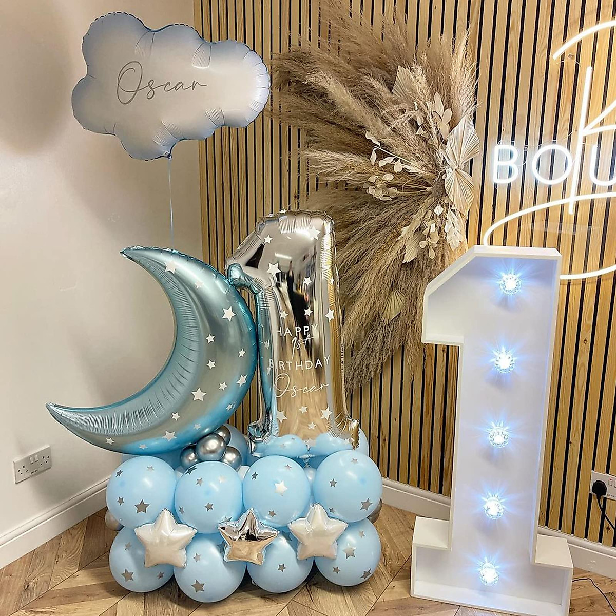 First Birthday Party Decorations - Mosaic Number 1 Balloon Frame Pre-Cut 1st Birthday Girl Anniversary Party Home/Outdoor Backdrop Sign