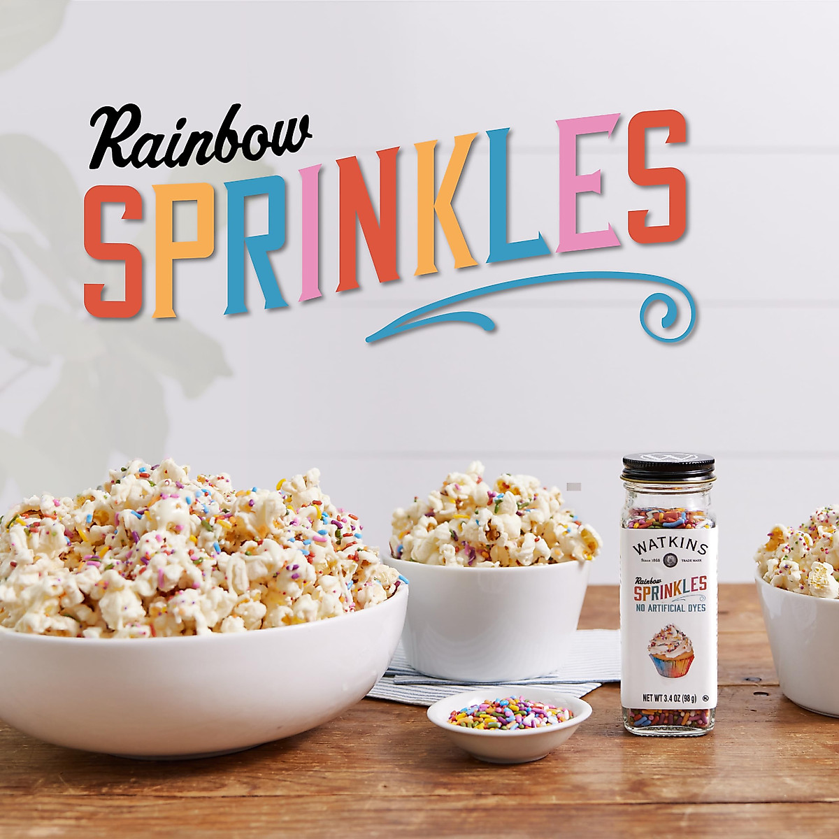 Watkins Rainbow Decorating Sprinkles, No Artificial Dyes, Kosher, 3.4 Ounce Jar, 1-Pack