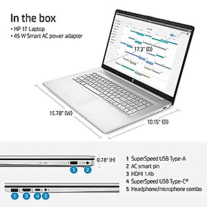 HP Laptop Computer Windows 11 17 inch Screen, FHD 1080p IPS Display, Intel i5-1135G7, USB Type-C, Iris Xe Graphics, Wireless-AC, Long Battery Life, Fast Charge, HDMI Cable (16GB RAM | 1TB PCIe SSD)