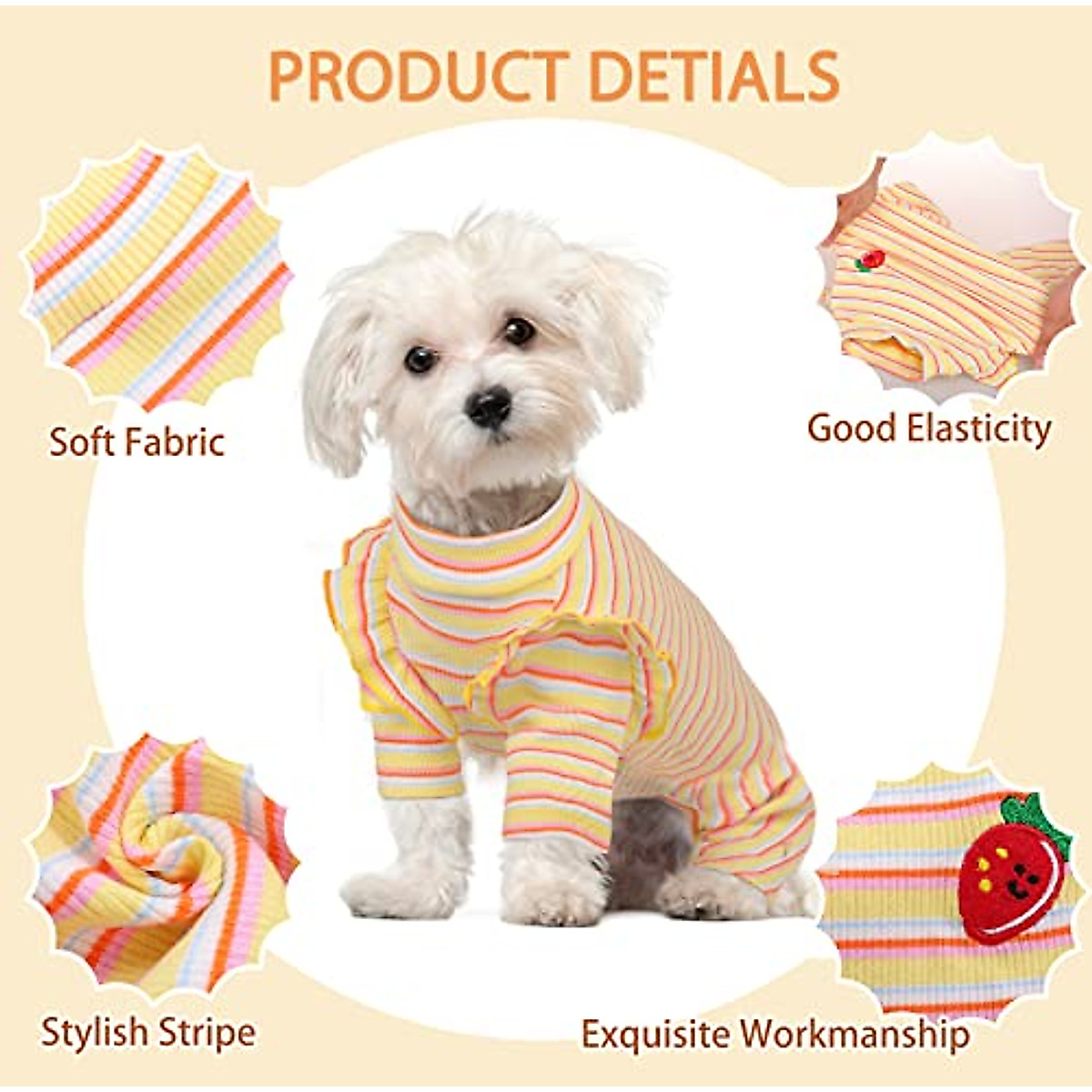 Lelepet Dog Pajamas Dog Pjs Cotton Striped Jumpsuit Stretchable Lightweight Doggie Onesies, Soft Cute Bodysuits Rompers for Puppy Comfy Dog Pajamas for Small Dogs Girls Pink Pet Pajamas for Sleep