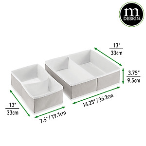 mDesign Fabric Drawer Organizer Bins, Kids/Baby Nursery Dresser, Closet, Shelf, Playroom Organization, Hold Clothes, Toys, Diapers, Blankets, Jane Collection, Set of 2, 4 Pack, Light Gray/White