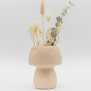 Mushroom Decor Planter Handmade Ceramic Flower Vase Textured Sand Unique Plant Pot Boho Cottagecore Room Small Cute Vintage Aesthetic Funky Decoration