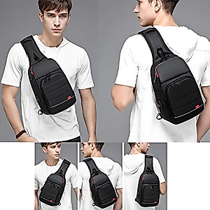 Mens Sling Bag Chest Pack Bag Shoulder Crossbody Backpack Waterproof Small Travel Hiking Multipurpose Daypack with USB Charging Port