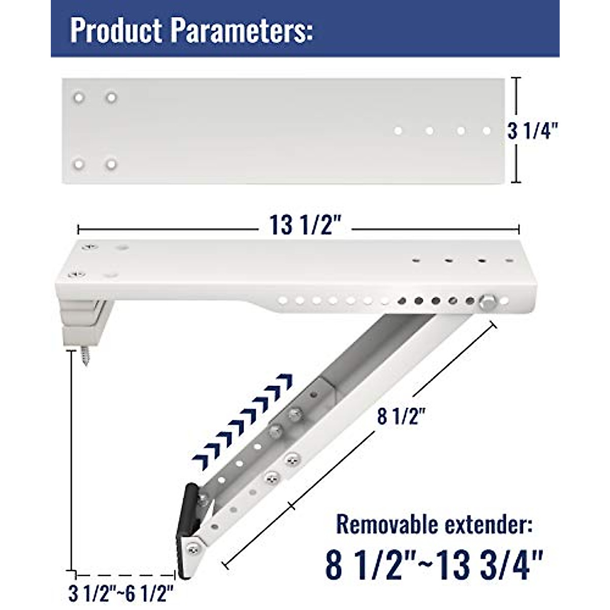 LuckIn Window Air Conditioner Support Bracket, Universal for 5,000-12,000 BTU AC Units, Up to 85lbs, Adjustable Extender Leg & Megnetic Spirit Level