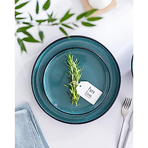 12 Piece Dinnerware Sets for 4 - Modern Style Stoneware Dinnerware Set - Scratch Resistant, Dishwasher Safe Plates and Bowls Sets Ceramic, Dish Set, Bowl and Plate Set - Black and Petrol Blue…