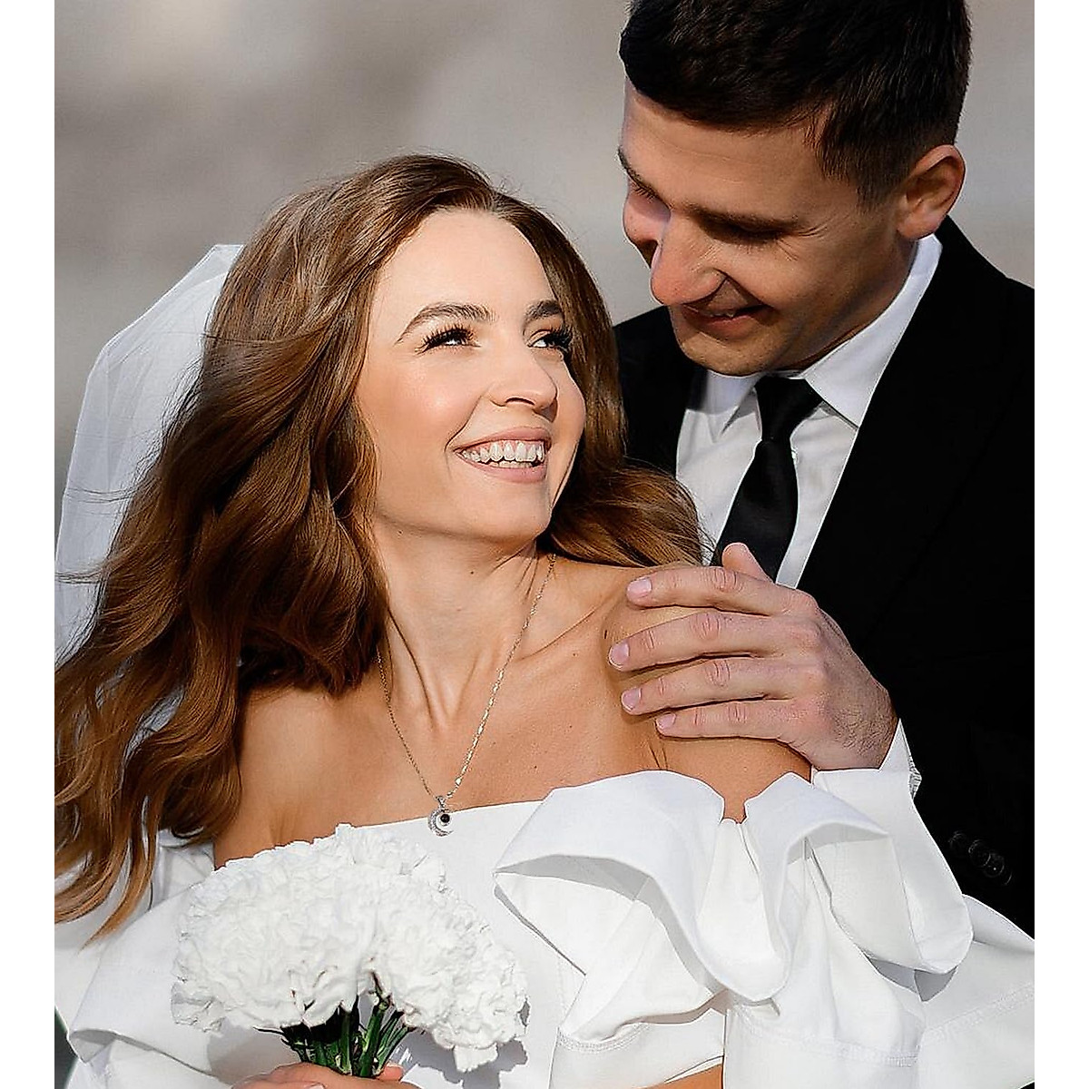 TRWWELL I Love You Necklace 100 Languages Projection Silver Half Moon Pendant Necklace for Women Wedding Birthday Anniversary Jewelry Gift