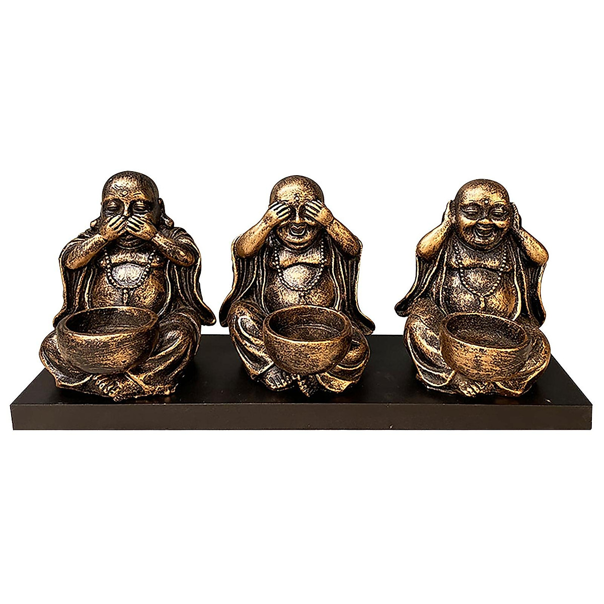 3pcs Home and Gifts Triple Buddha Statue Zen Garden ~Candle Holder Gift Tea Light Buddha Statue Meditating(Bronze,Size:Types:A)