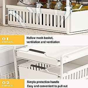 WEKIVA Under Sink Organizers,Kitchen Cabinet Organization,2 Tier Sliding Basket Organizer Pantry Storage Shelf Pull Out Under Sink Cabinets Organizer for Kitchen