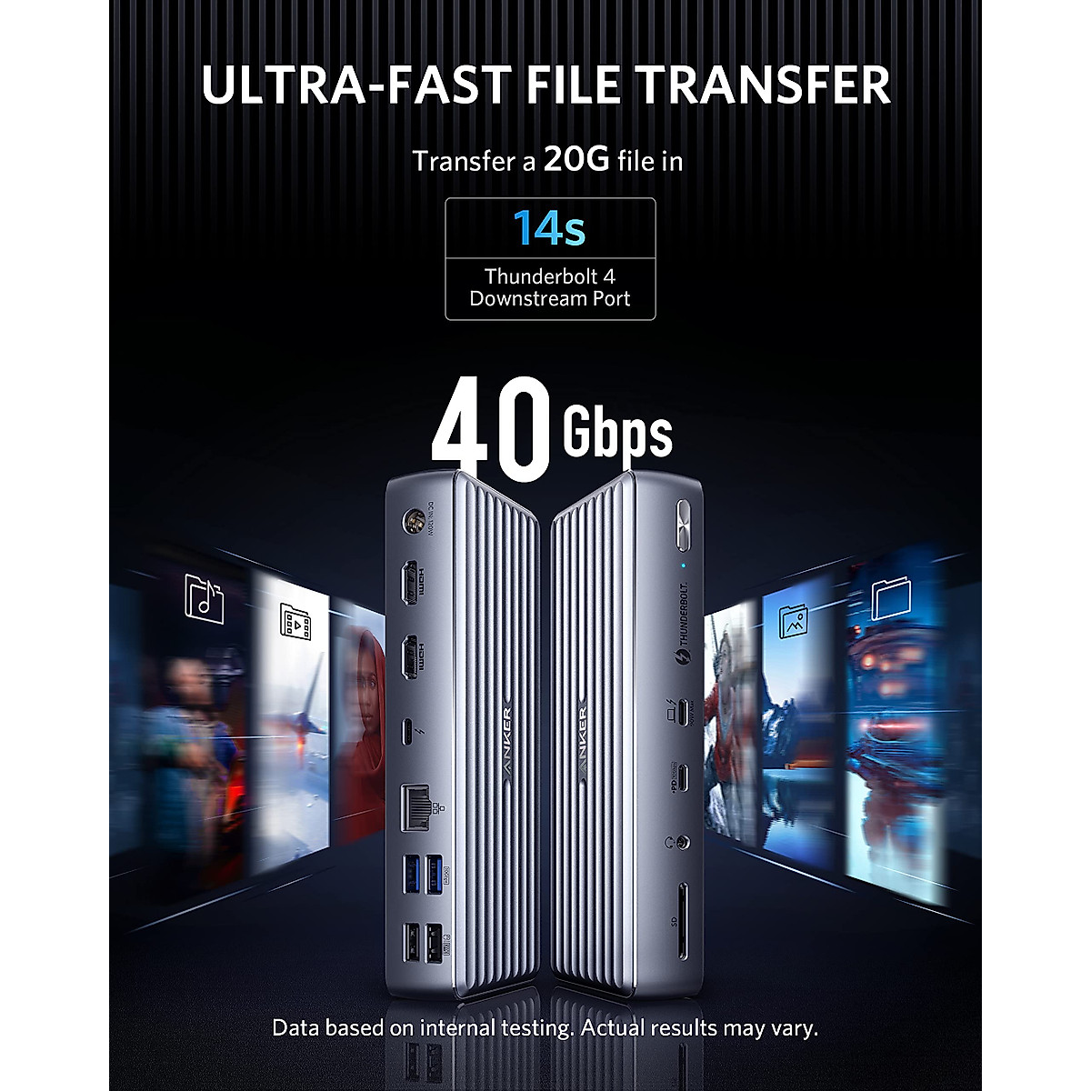 Anker 777 Thunderbolt Docking Station (Apex, 12-in-1, Thunderbolt 4), Max 90W Charging for Laptop, 20W Power Delivery, Single 8K, Triple 4K Display, 10Gbps Data, Ethernet, Audio, SD