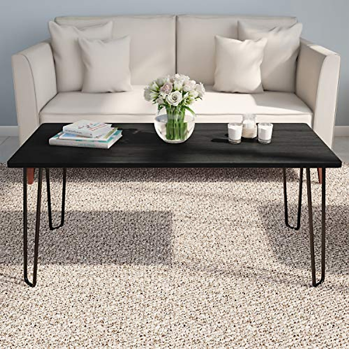 Lavish Home Coffee Table with Hairpin Legs, (L) 41.25” x (W) 19.5” x (H) 17.75”, Black