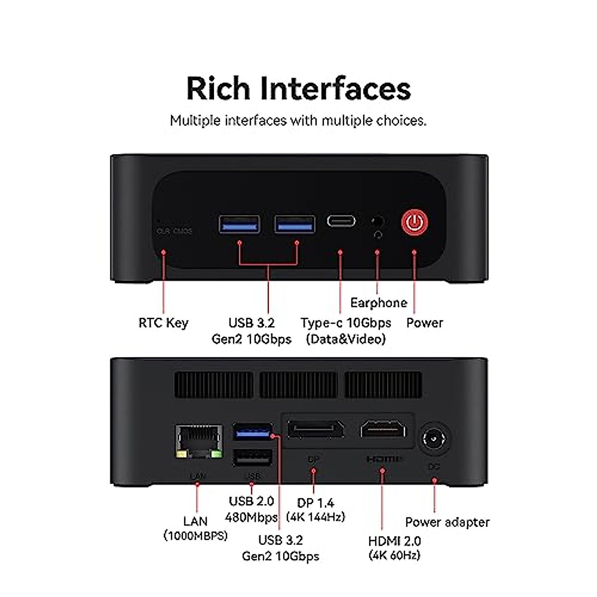 Beelink SER5 MAX Mini PC, AMD Ryzen 7 5800H(up to 4.4GHz) 8C/16T, Mini Computer 16GB DDR4 RAM 1TB NVMe SSD, Mini Desktop Computer 4K 60Hz Triple Screen Display HDMI&DPUSB-C WiFi6 BT5.2 WOL 54W HTPC