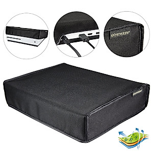 eXtremeRate Black Horizontal Dust Cover for Xbox One S Console Custom Designed Double Layer Soft Neat Lining Waterproof Dustproof Precision Cut Easy Access Cable Port