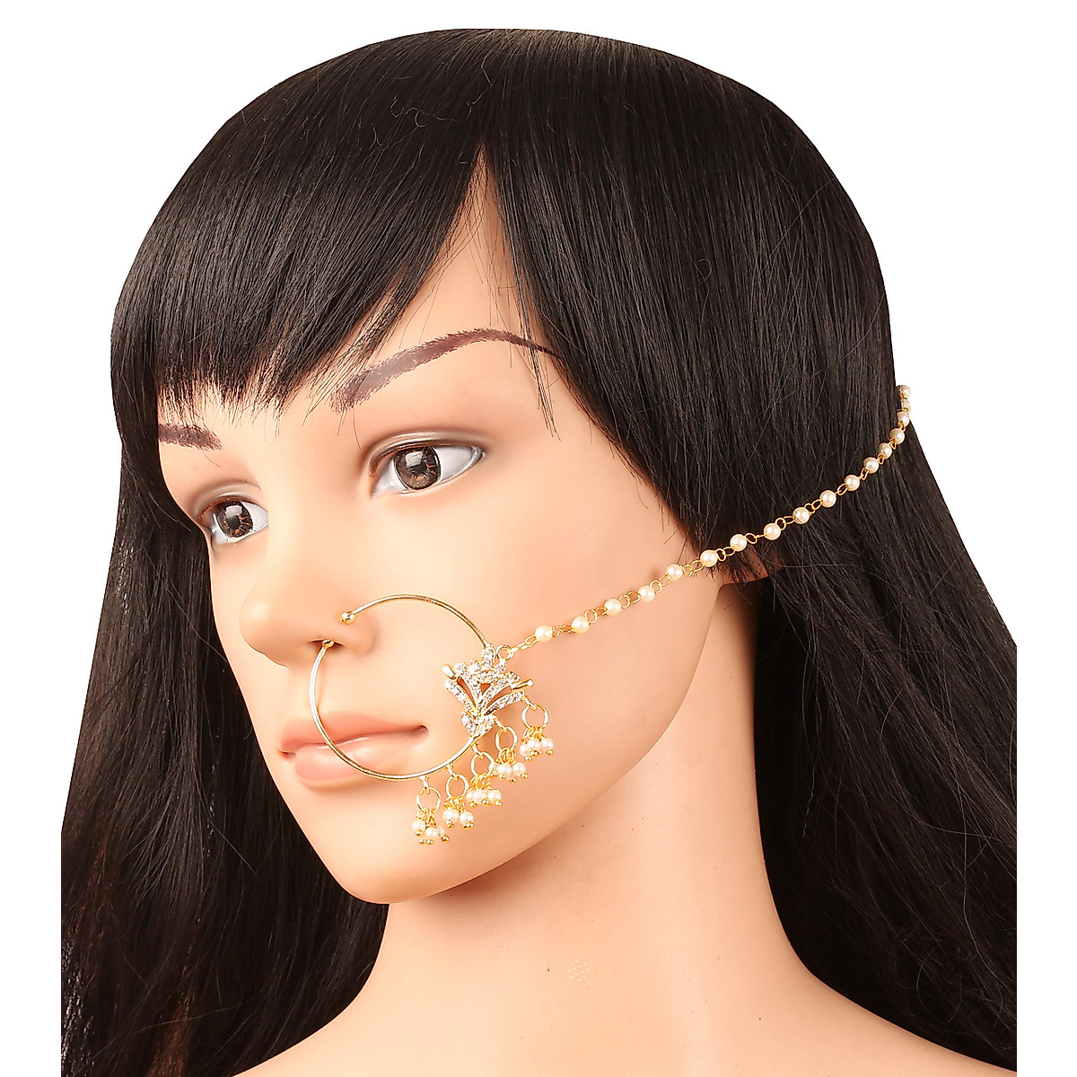 Touchstone NEW Indian Bollywood Desire Kundan Polki Look Designer Bridal Jewelry Nath (Nose Accessory) in Gold Tone for Women. (Gold 4)