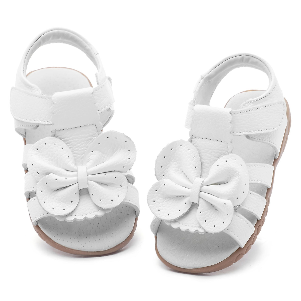 Femizee Toddler Girls Leather Summer Flower Sandals,Whtie Butterfly,1537 CN28
