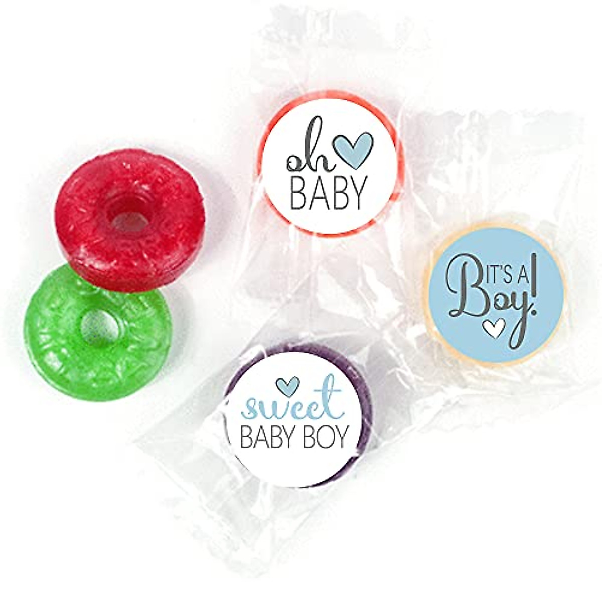 270 PCS Blue Baby Shower Stickers, 6 Design Self Adhesive Circle Label Stickers,  Baby Shower Envelope Seals Candy Stickers，Baby Shower Party Chocolate Stickers,Candy Stickers.（015）