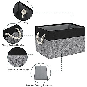 ACECHA Fabric Storage Bins for Organizing, 3 Pack Large Closet Storage Bins with Dual Handles for Home Storage Shelves, Toys, Clothes (Black Gray)