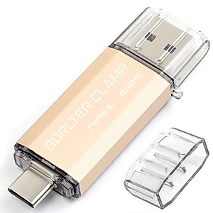 64GB USB Type-C Flash Drive 3.0 Dual Drive, BorlterClamp USB C Memory Stick OTG Thumb Drives for Android Smartphones Samsung Galaxy S10/S9/S8/Note 9, LG, Google Pixel, PC (Gold)