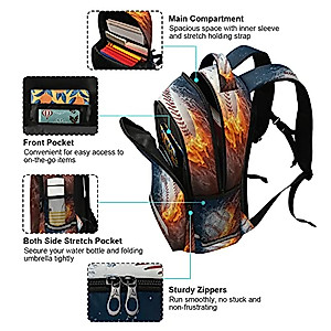 Kcldeci Baseball Ball in Fire and Water Preschool Backpack Kindergarten Little Kid Toddler School Backpacks Bookbag for Boys and Girls with Chest Strap
