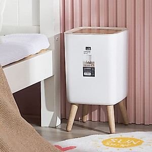 TOPBATHY Wood Grain Trash Can Press-Type Rubbish Can Household Garbage Bin Bedroom Trash Can Waste Paper Basket Plastic Waste Bin Convenient Trash Can Trash Cans for Kitchen Home Supplies