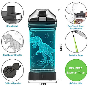 Lightzz Kids Watter Bottle，3D Dinosaur Cup with LED Illusion Light with 7 Color Changing Light - 14 0z BPA Free - Creative Travel Cup Dinosaur Gift for School Kid Boy Holiday