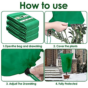 3 Pcs Large Plant Covers Freeze Protection 47.5" X 71.2" ,Reusable Winter Cold Weather Frost Blankets for Outdoor Plants with Drawstring and Zipper,Outdoor Tree Jackets (L:47.5" x 71.2", Green)
