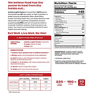 Aviate Keto Pasta Rotini - Low Carb (3g Net) Lupini Noodles, High Protein (20g), Gluten-Free, Made with Lupin Flour, Plant Based Vegan, Keto-friendly, Low Carb - Rotini (8oz) (Pack of 3)