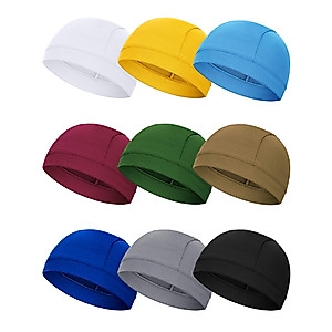 SATINIOR 9 Pieces Helmet Liner Skull Caps Sweat Wicking Cycling Hat Cooling Beanie Hat (Chic Colors)