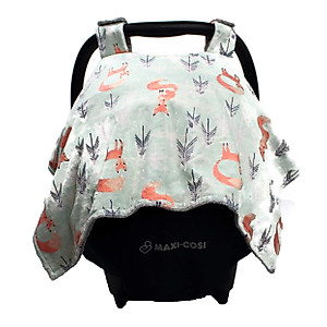 Dear Baby Gear Deluxe Car Seat Canopy - Infant Car Seat Cover - Baby Car Seat Covers - Carseat Canopy for Infant Car Seats - Car Seat Cover (Woodland Foxes and Pine Trees, Light Gray 40"x30")