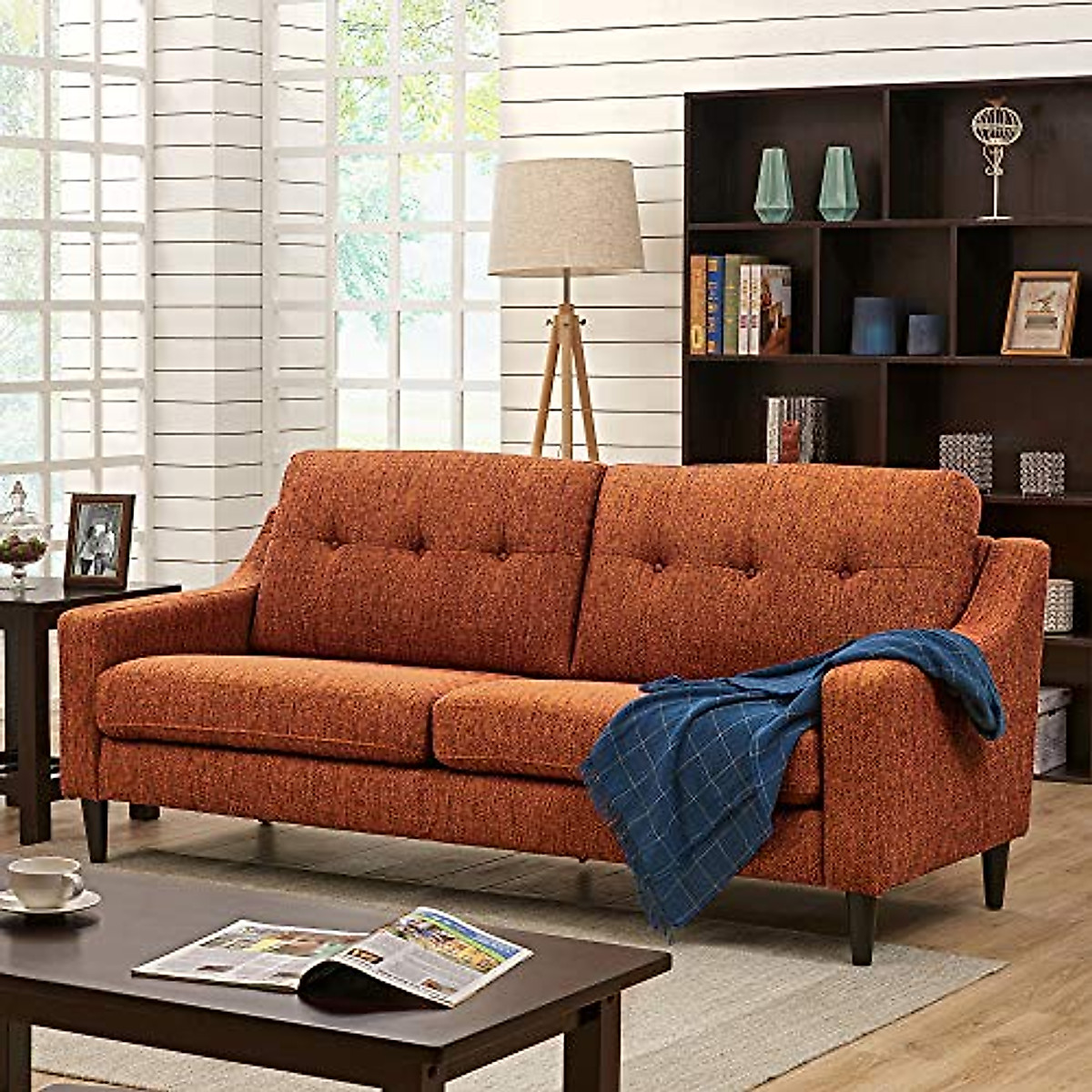Domesis Scooped Arm Sofa in Orange Tweed