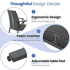 SUNSITT Patio Chairs Set of 2 w/Quick-Dry Foam Padded, All-Weather Rattan Outdoor Dining Chairs with Aluminum Frame, Wicker Bistro Chairs with High Backrest for Lawn, Deck, Porch, Garden, Dark-Grey